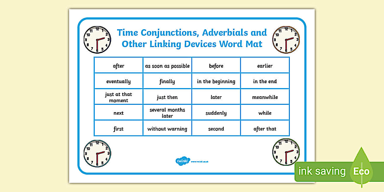 NSW Time Connectives Word List Mat (teacher made) - Twinkl