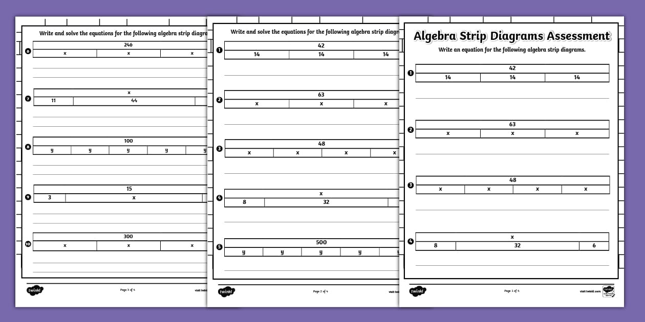 Fourth Grade Algebra Strip Diagrams Assessment - Twinkl