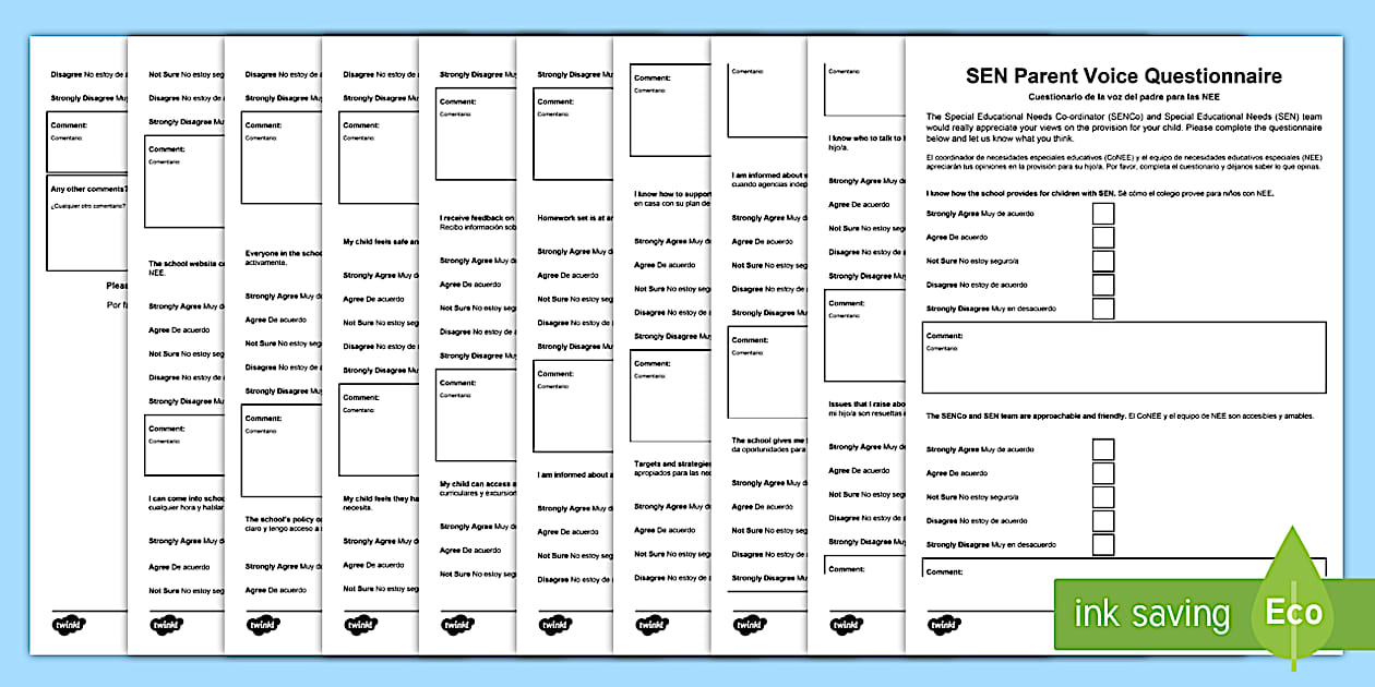 SEN Parent Questionnaire Editable Proforma English/Spanish