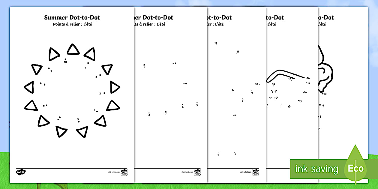 Summer Dot-to-Dot Worksheet / Worksheets English/French
