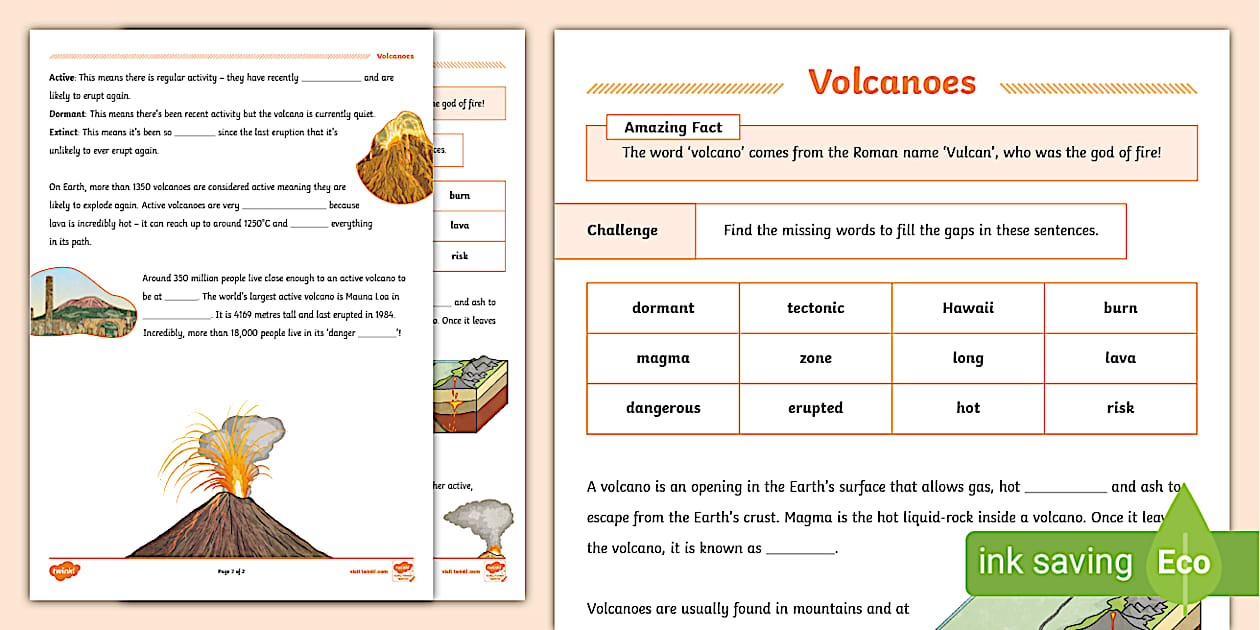 Volcanoes Cloze Activity (teacher made) - Twinkl