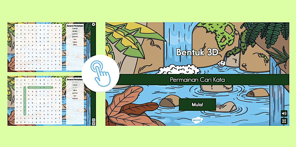 Permainan Interaktif Cari Kata - Bentuk 3D Matematik Tahun 1