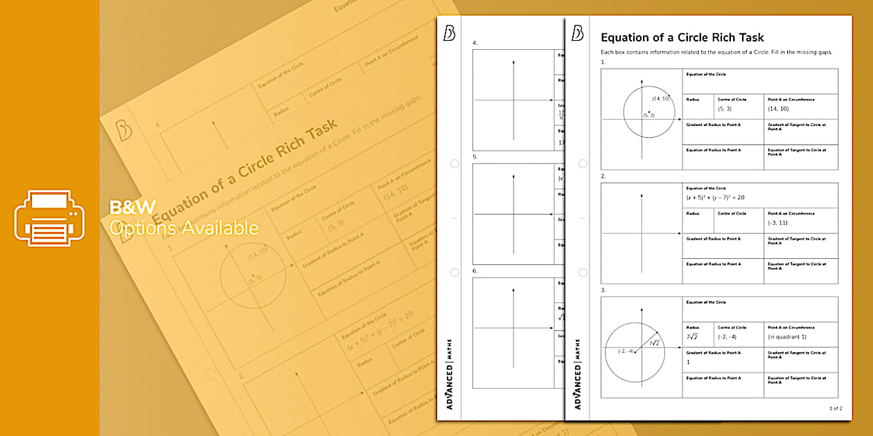 👉 Equation of a Circle Rich Task (Teacher-Made) - Twinkl