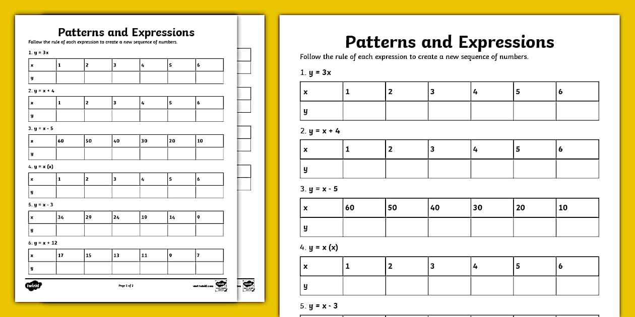 Patterns and Expressions Worksheet for 3rd-5th Grade