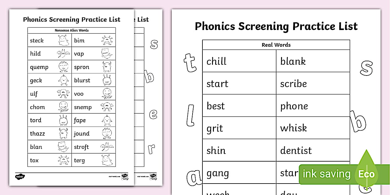 Editable Phonics Screening Practice List Worksheet / Worksheet