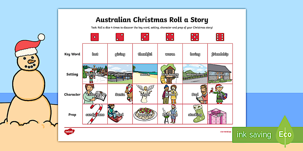 Australian Christmas Roll a Story Activity - Twinkl