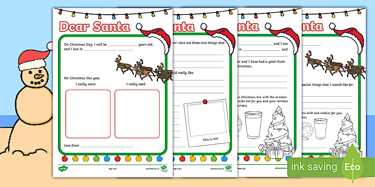 Letters to Santa Writing Templates - Christmas Wish List