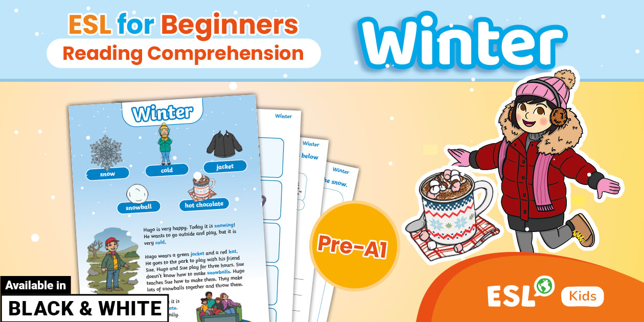 English Winter Reading Comprehension for Kids Pre-A1
