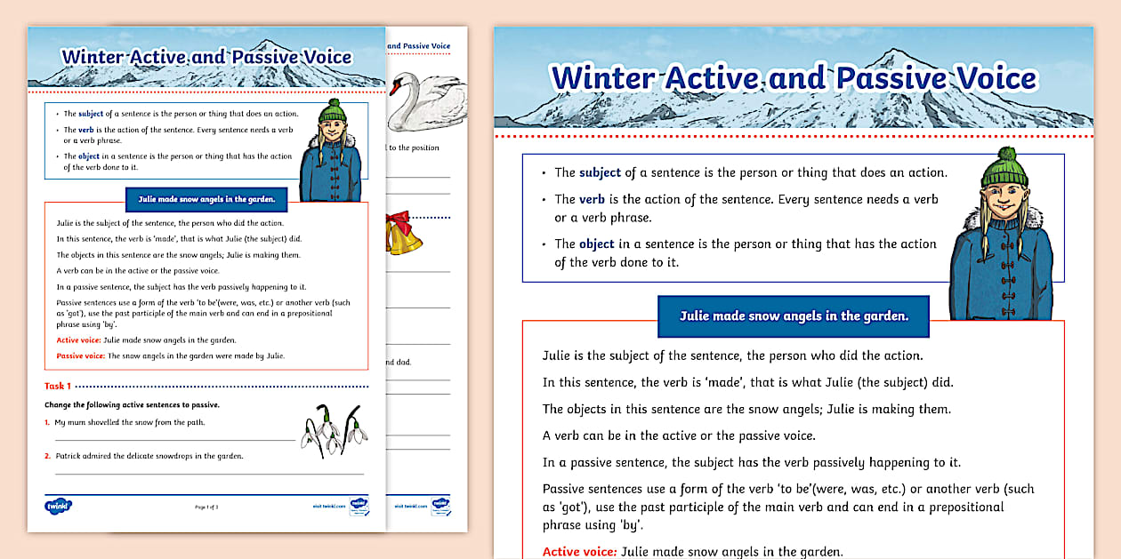 Active and Passive Voice Activity Sheets Winter