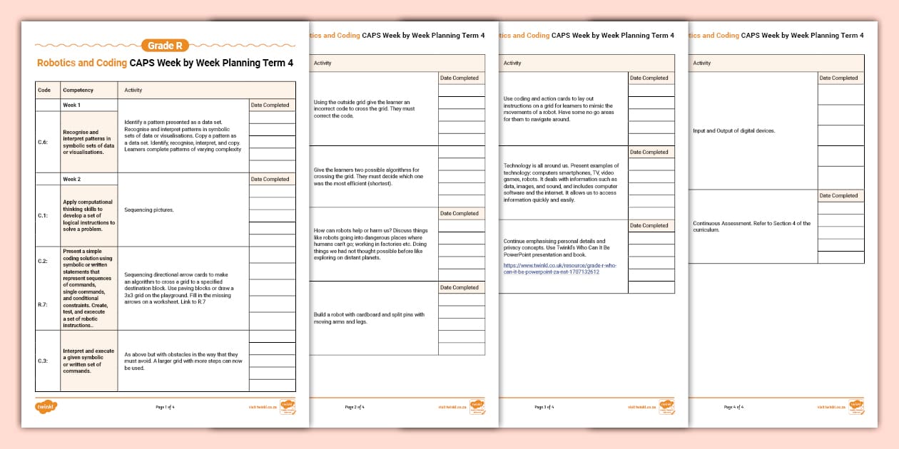 Robotics and Coding Term planning Grade R Term 4 - Twinkl