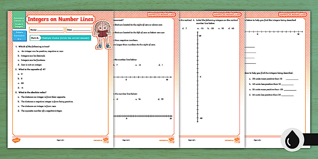 Grade 6 Integers Mathematics Assessment - Version 2 - Twinkl