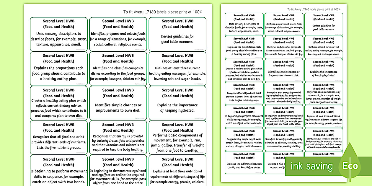 CfE Second Level Health and Wellbeing (Food and Health) Benchmark ...