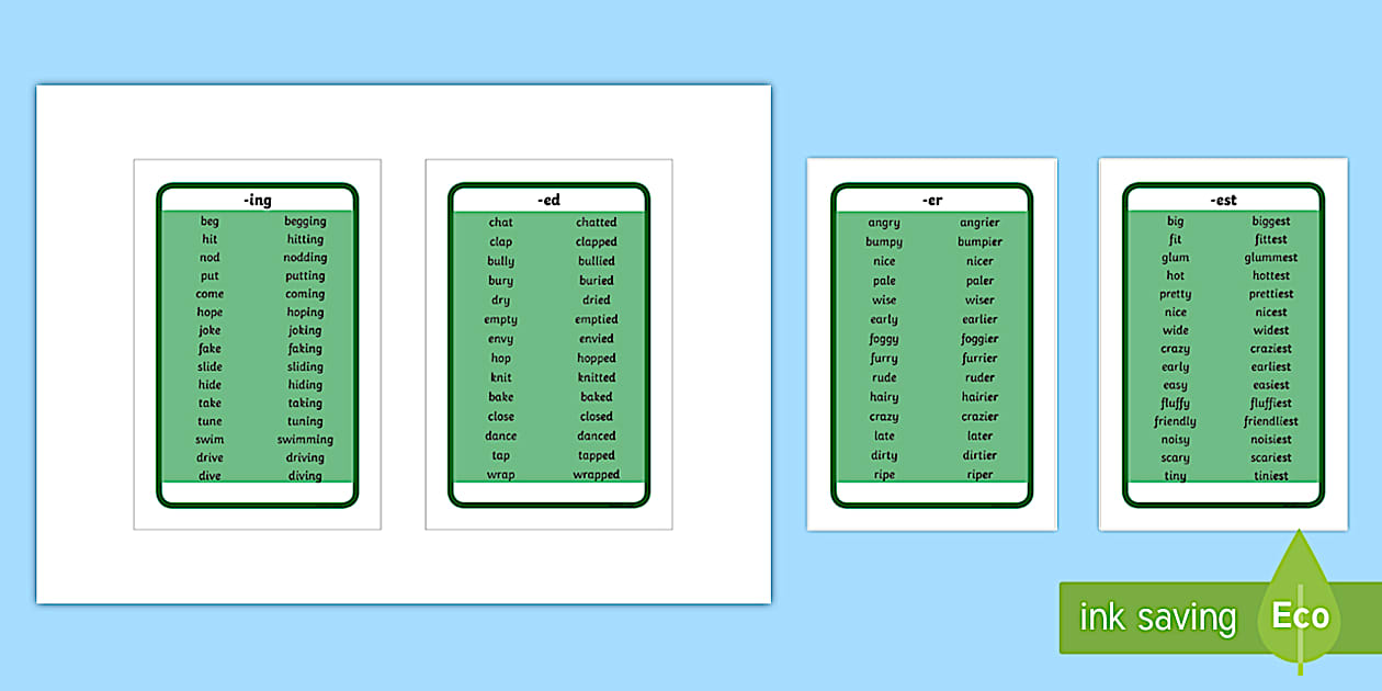 Cursive Year 2 SPaG Suffixes -ing, -ed, -er and -est List IKEA Tolsby ...
