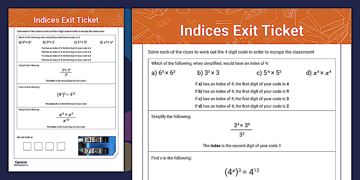 Indices Exit Ticket (teacher made) - Twinkl