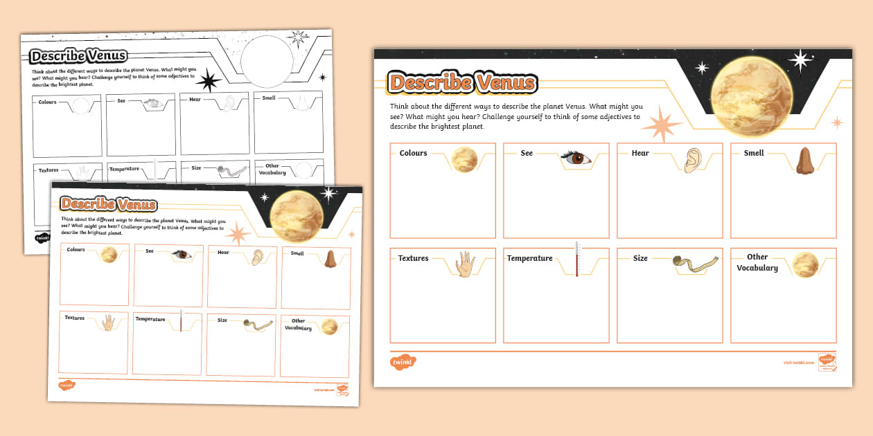 Describe Venus Adjectives Worksheet (teacher made) - Twinkl