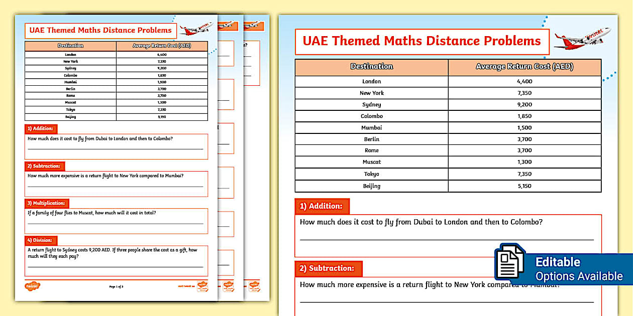 UAE Themed Maths Distance Problems (teacher made) - Twinkl