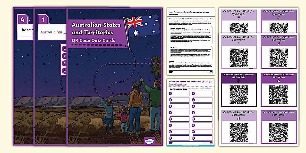 Australian States and Territories Quiz Cards with QR Codes