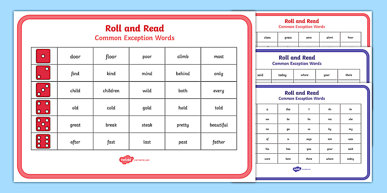 Common Exception Words Years 1 and 2 Read and Roll Mat Activity Pack