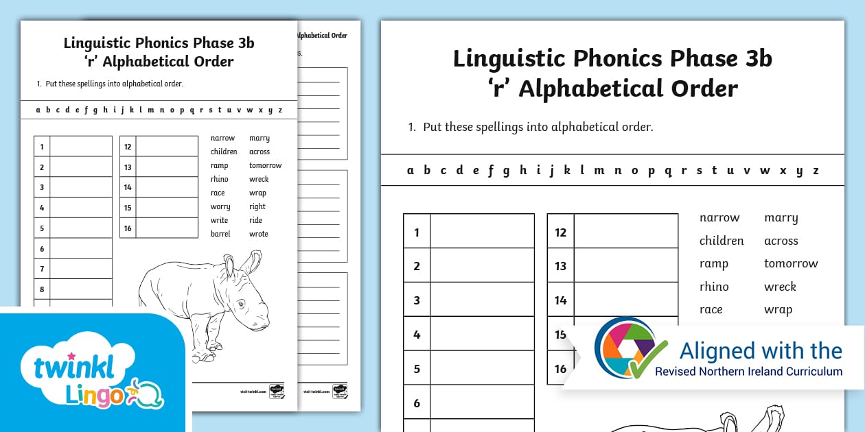 Linguistic Phonics Phase 3b 'r' Alphabetical Order