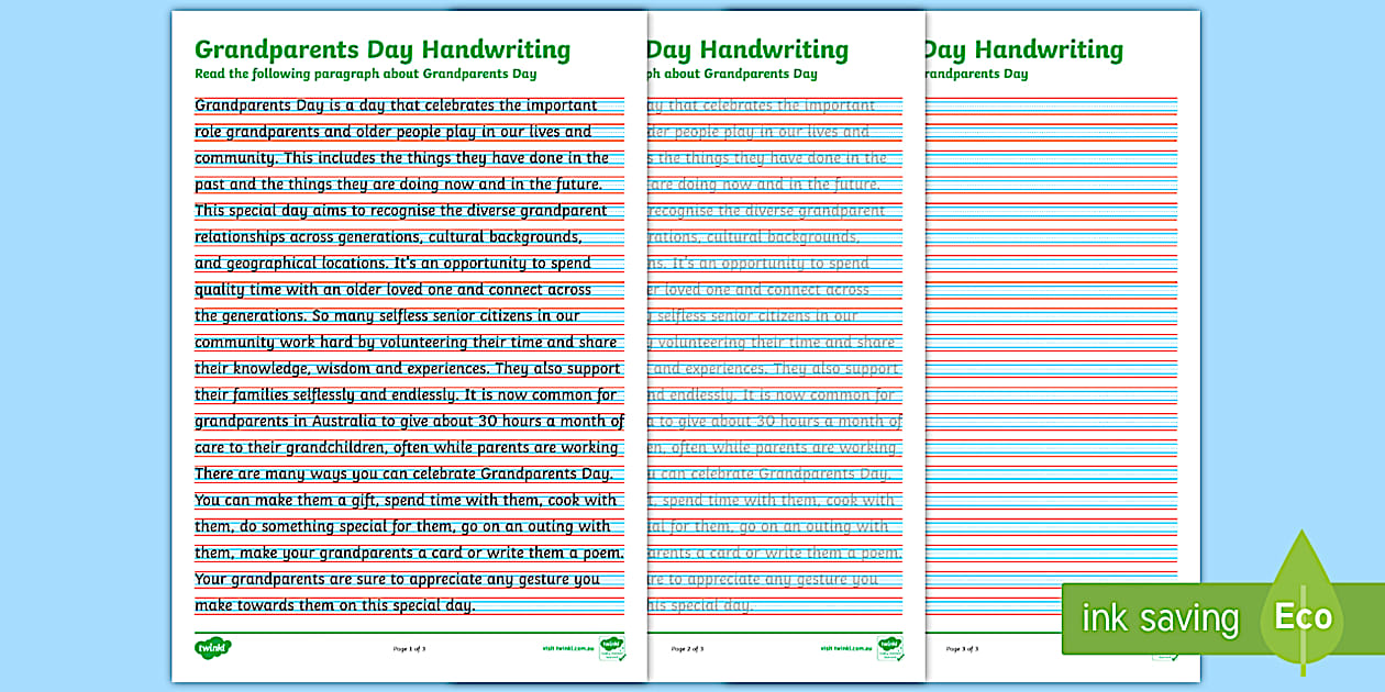 TAS Grandparents Day Handwriting Practice Worksheets