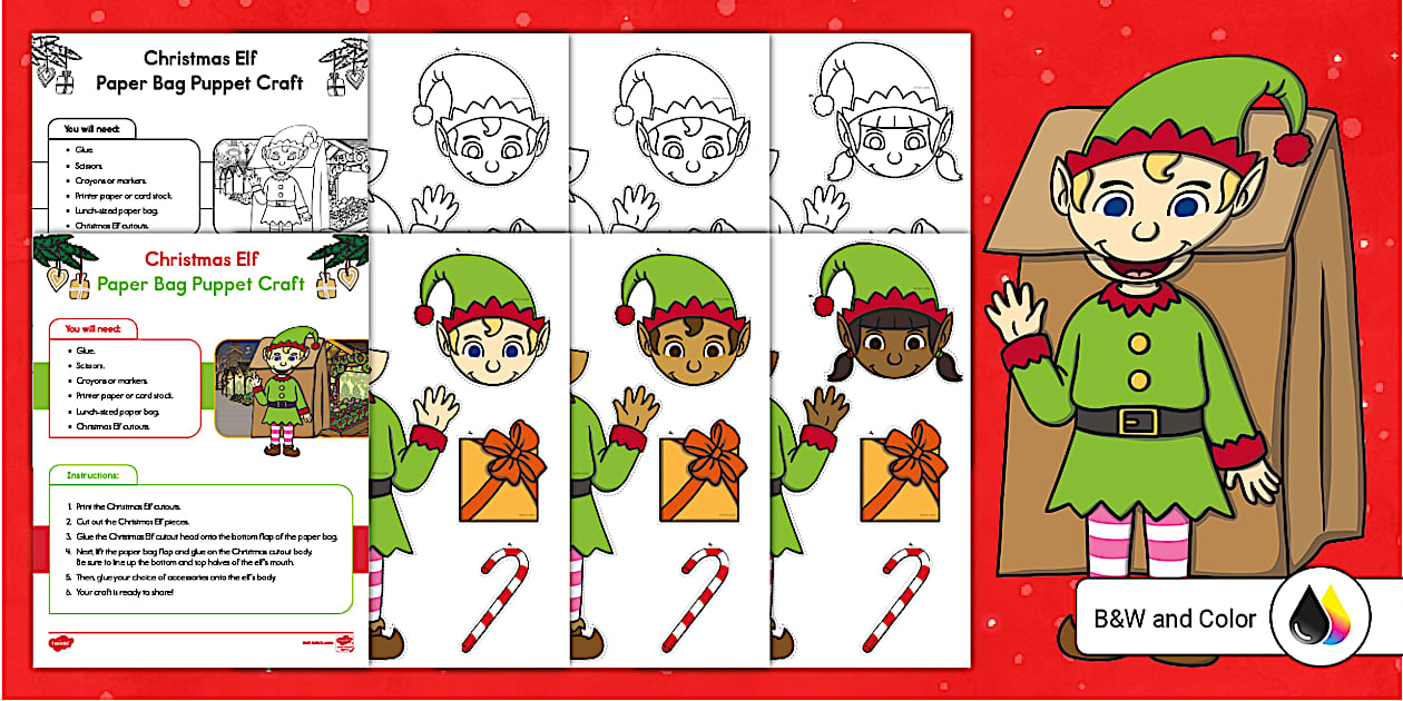 Christmas Elf Paper Bag Puppet Craft | Festive Crafts