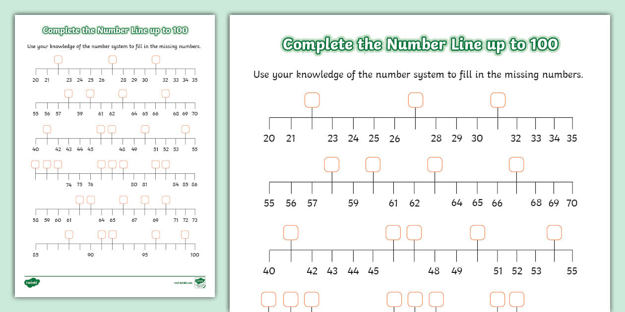 👉 Complete the Number Line up to 100 Maths Worksheet