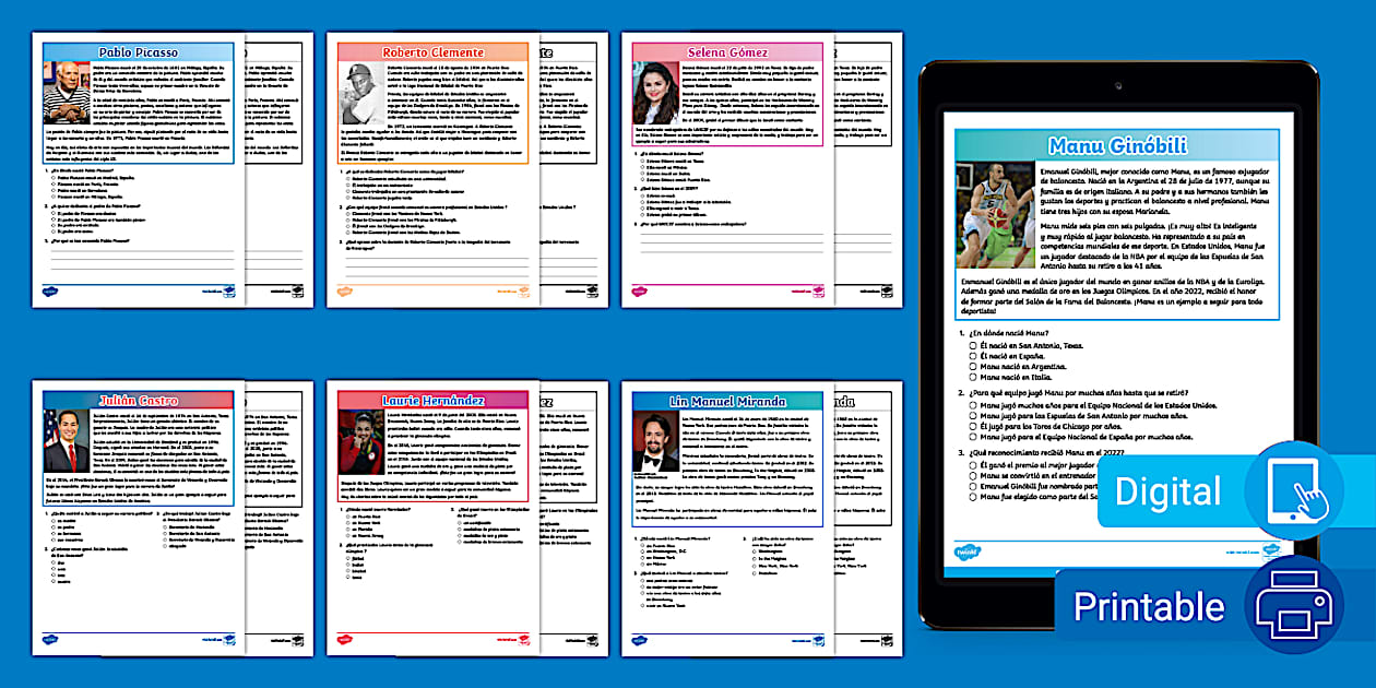 Paquete de comprensión de lectura para cuarto grado: Líderes Hispanos #2
