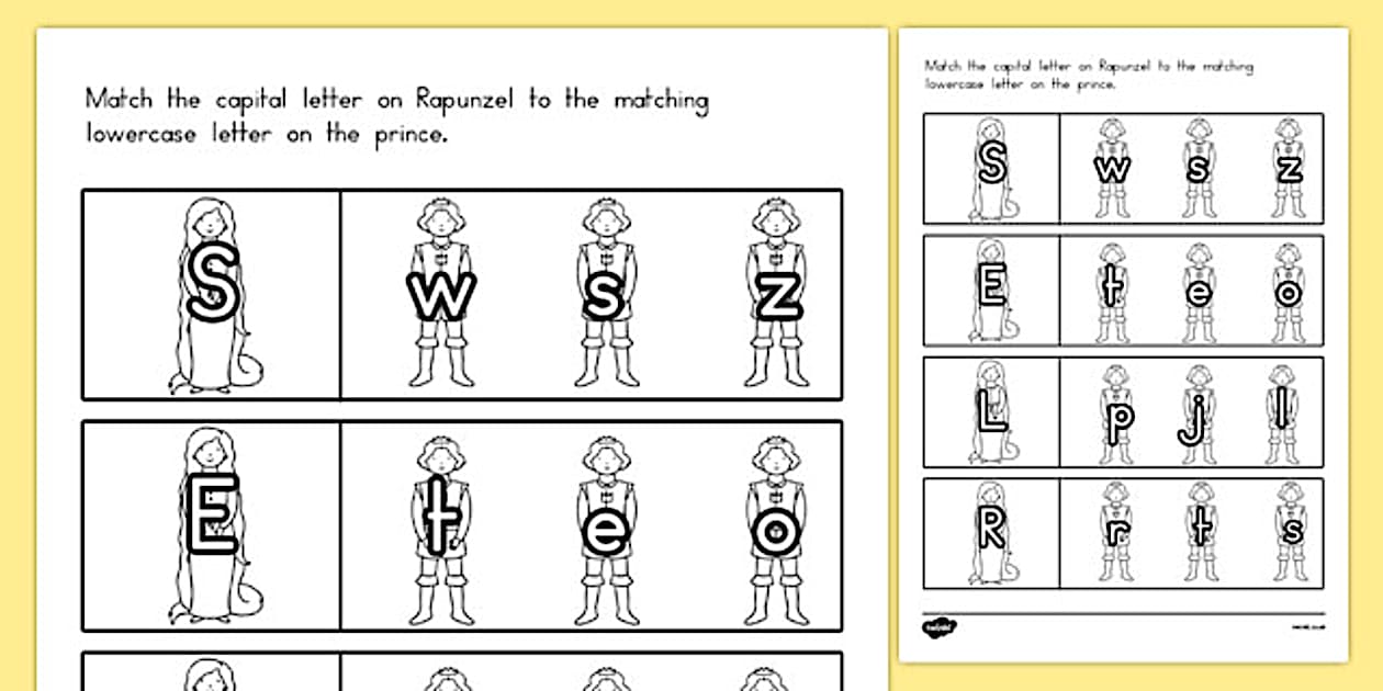 Rapunzel Themed Capital Letter Matching Worksheet - Twinkl
