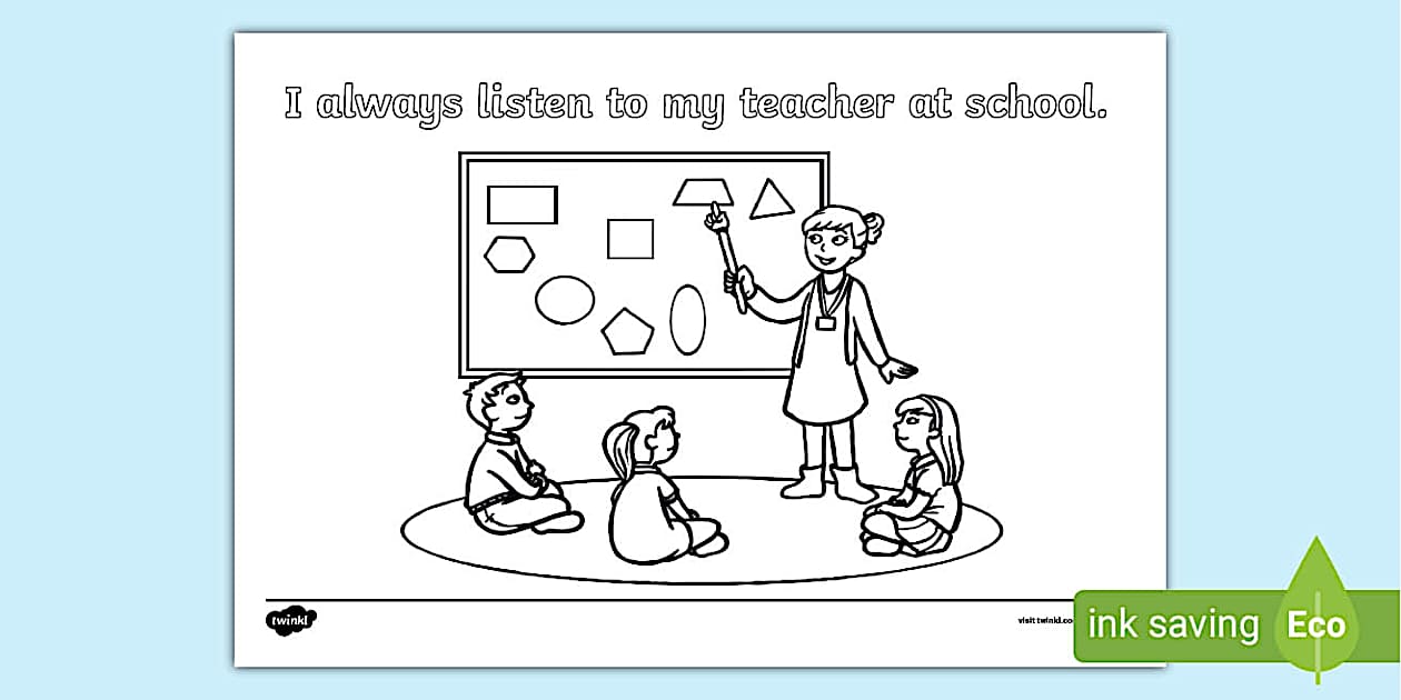 Listening to My Teacher Colouring In Positive Behaviours