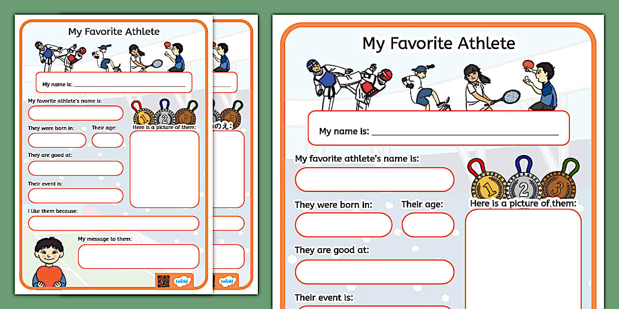 Summer Games My Favorite Athlete Worksheet - 夏季五輪 好きな選手ワークシート 日本語と英語 ...