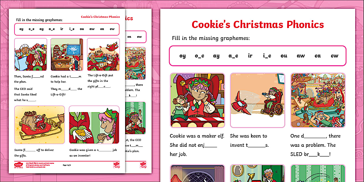 Cookie's Christmas Phonics Phase 5 Worksheet | Twinkl