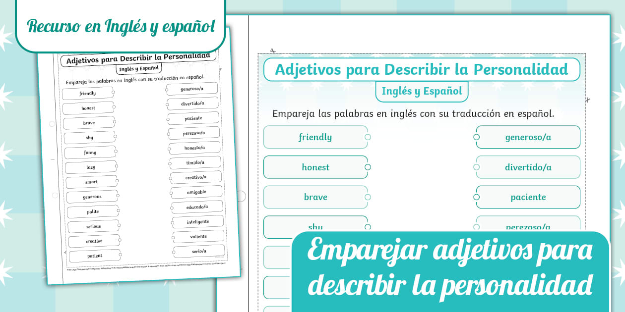Emparejar Adjetivos para Describir la Personalidad - Inglés y Español