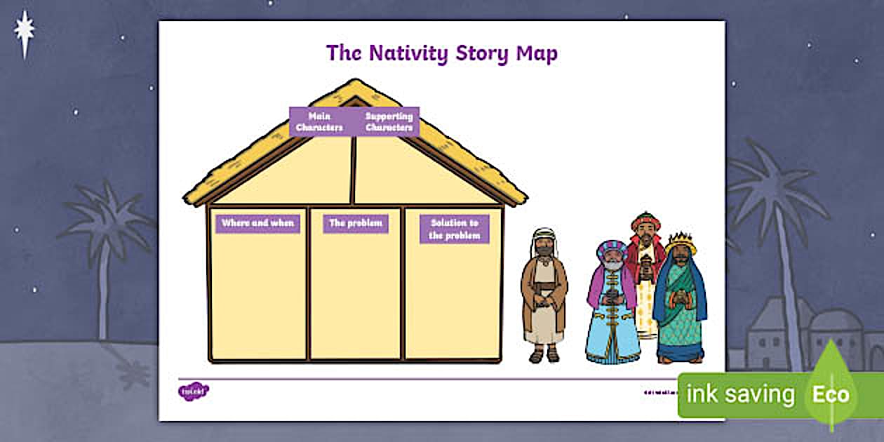 Black and White The Nativity Story Map Writing Frame