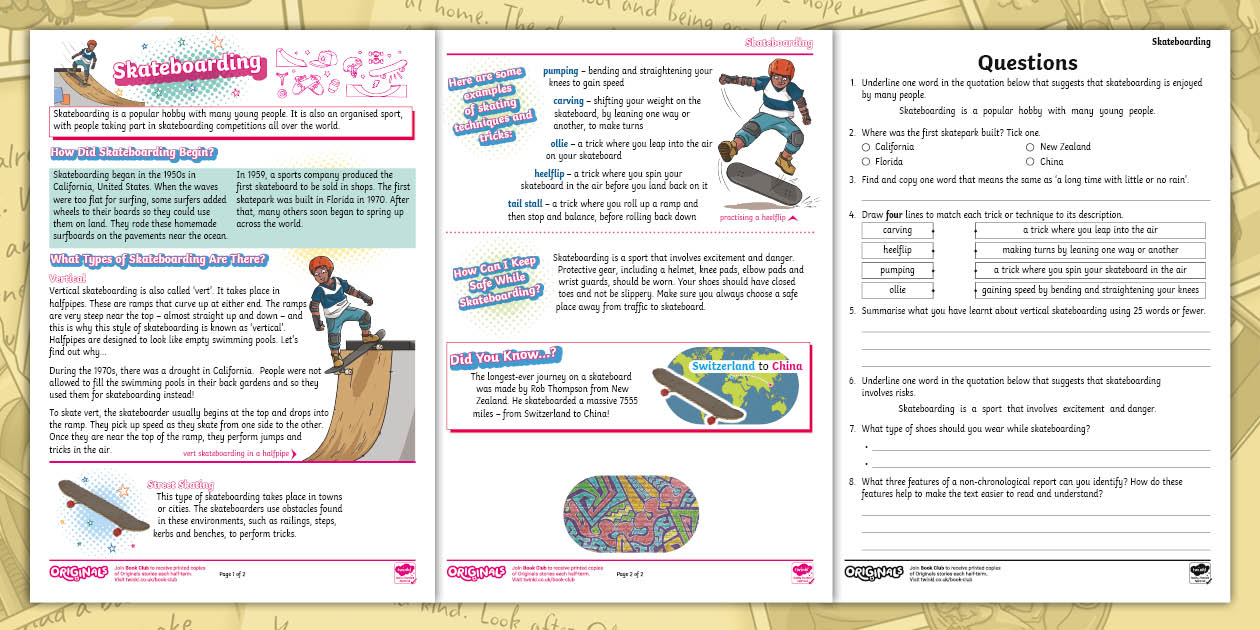 Skateboarding Lower KS2 Non-Fiction Reading Comprehension