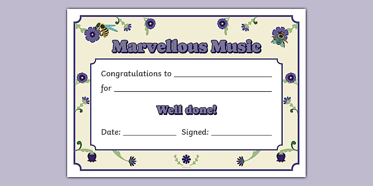👉 Bee-Themed Marvellous Music Certificate (teacher made)