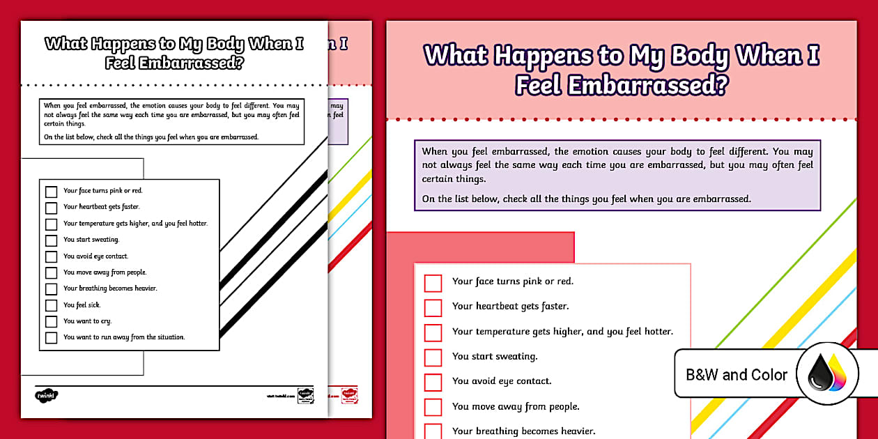 What Happens to My Body When I Feel Embarrassed? Worksheet for 3rd-5th Grade