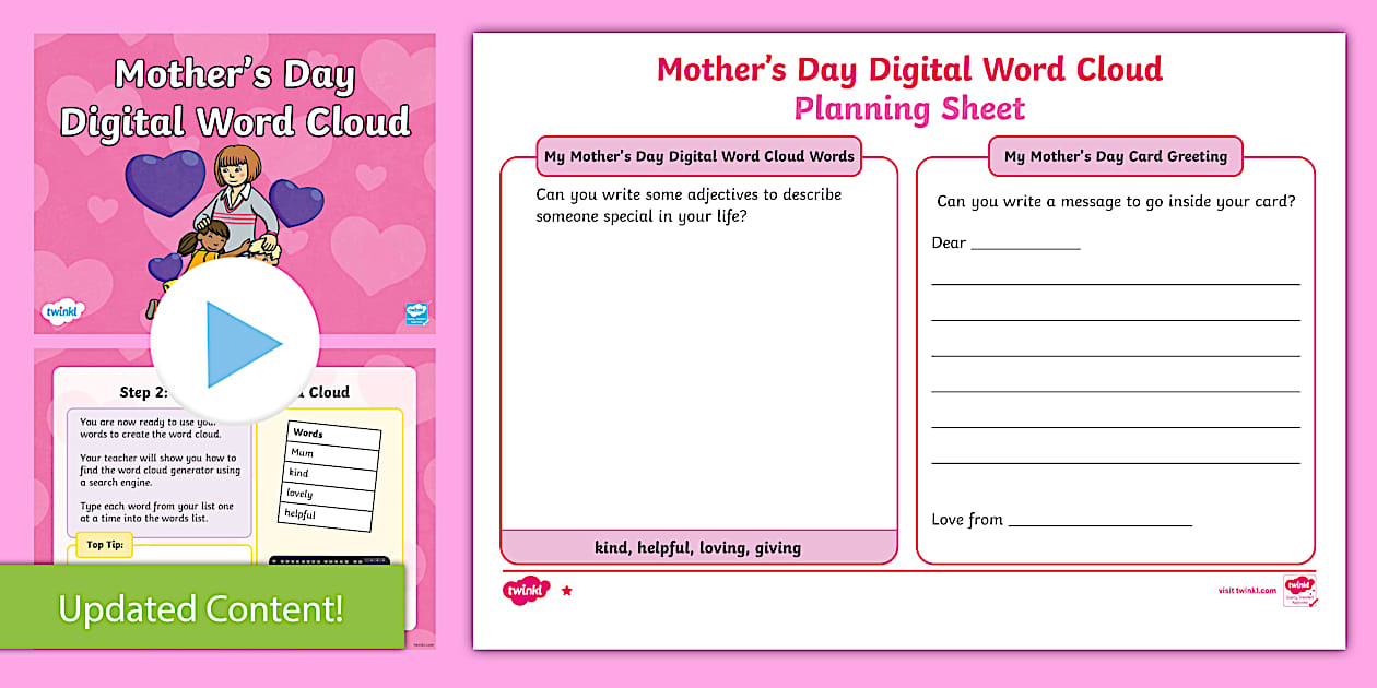 Mother's Day Digital Word Cloud Activity- Twinkl Resources