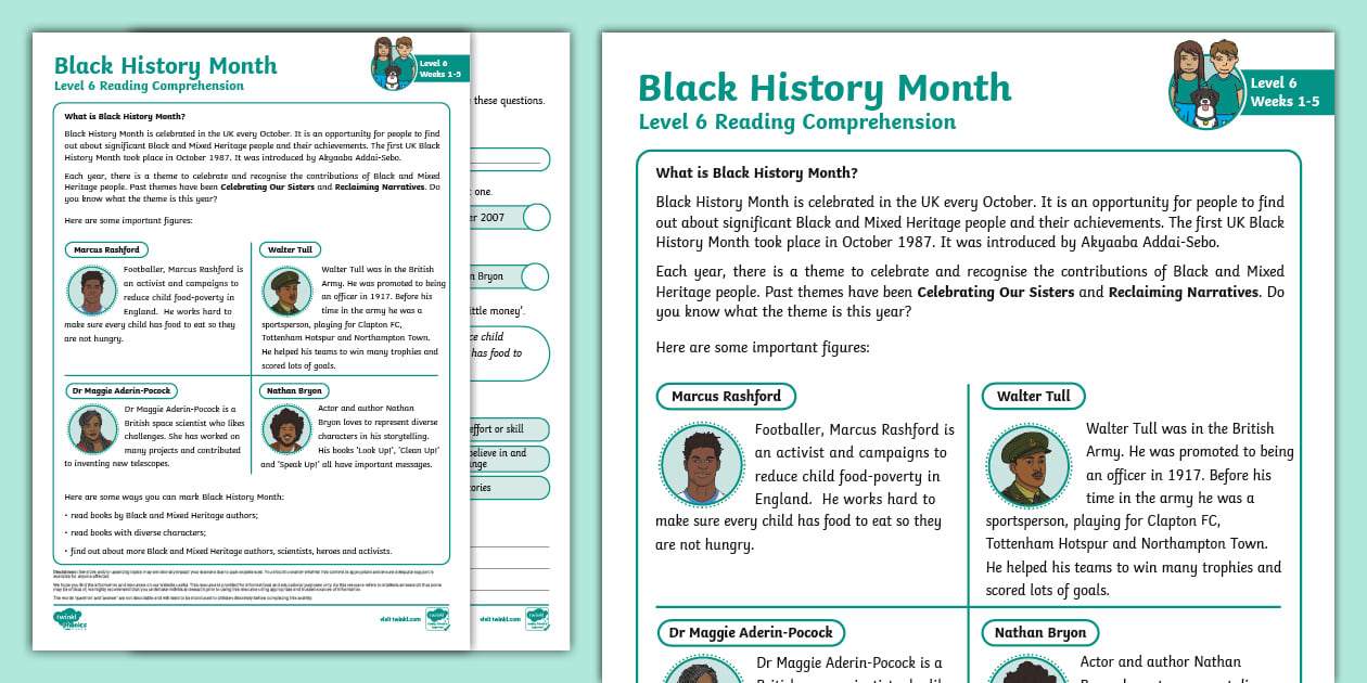 Level 6 Black History Month Reading Comprehension