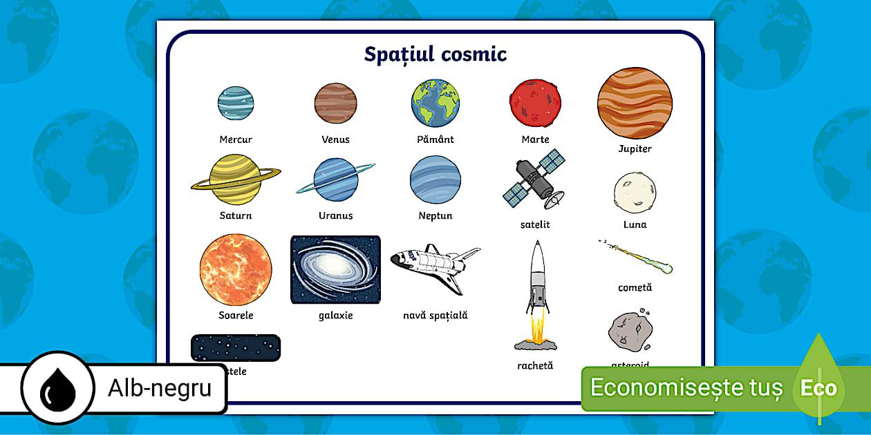 Spațiul cosmic – Planșă cu vocabular - Twinkl