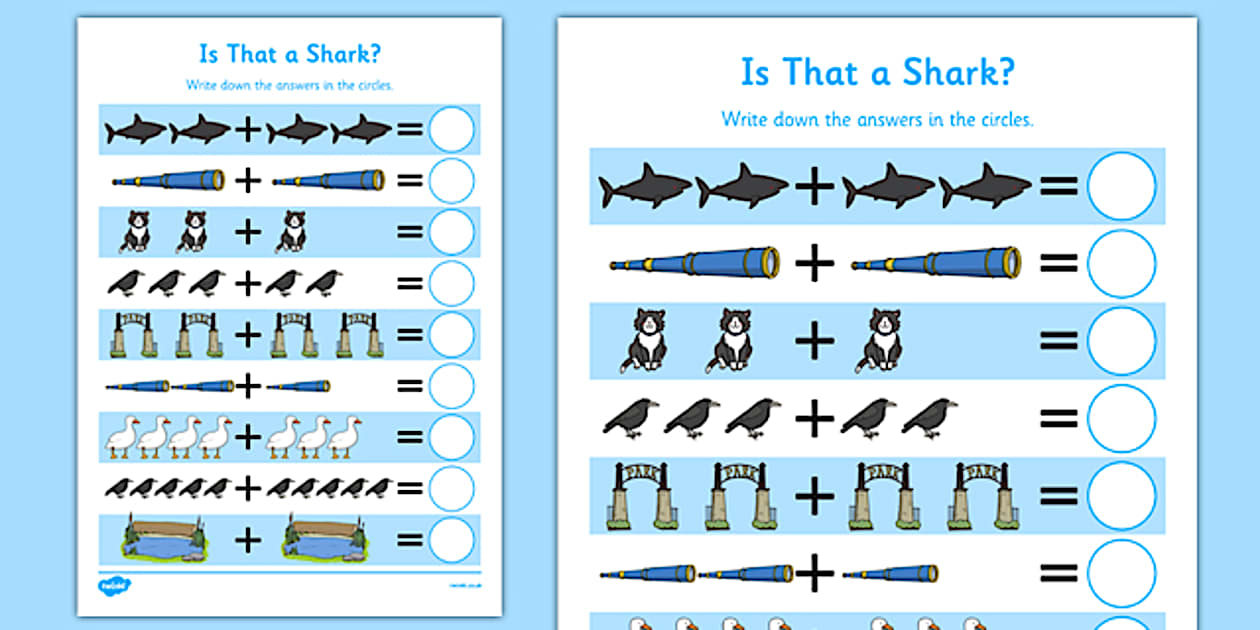 Black and White Is That a Shark? Up to 10 Addition Sheet