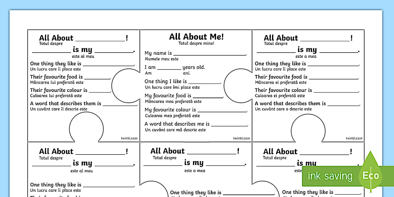 All About Me and My Family Jigsaw Puzzle Activity English/Romanian