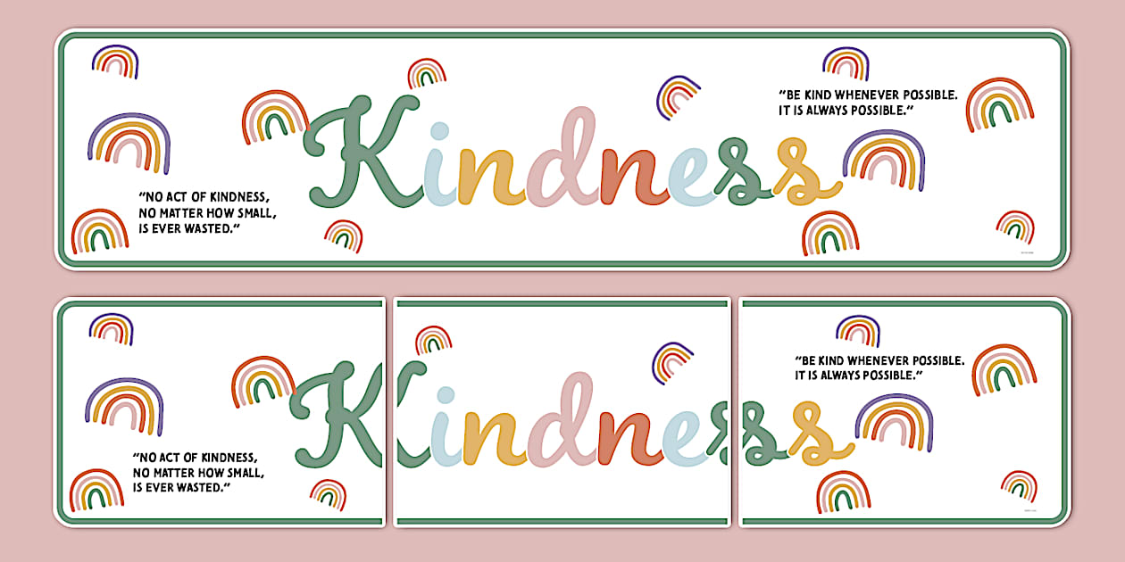 Muted Rainbow Themed Kindness Quotes Display Banner - Twinkl