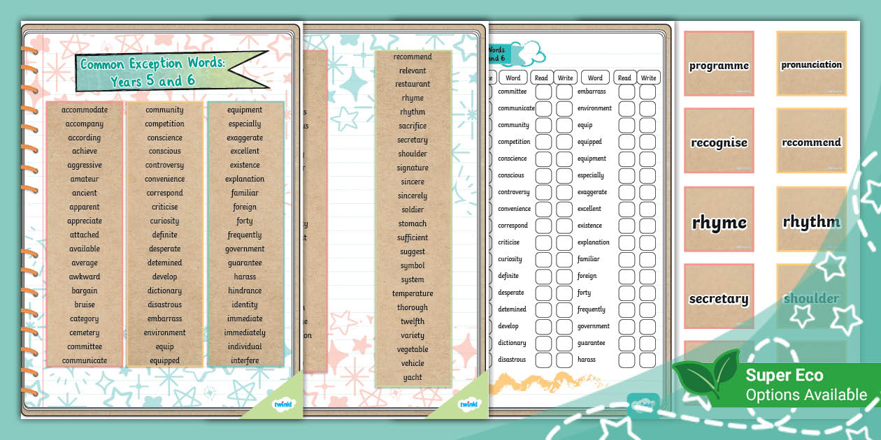 Common Exception Words Pack Years 5 and 6