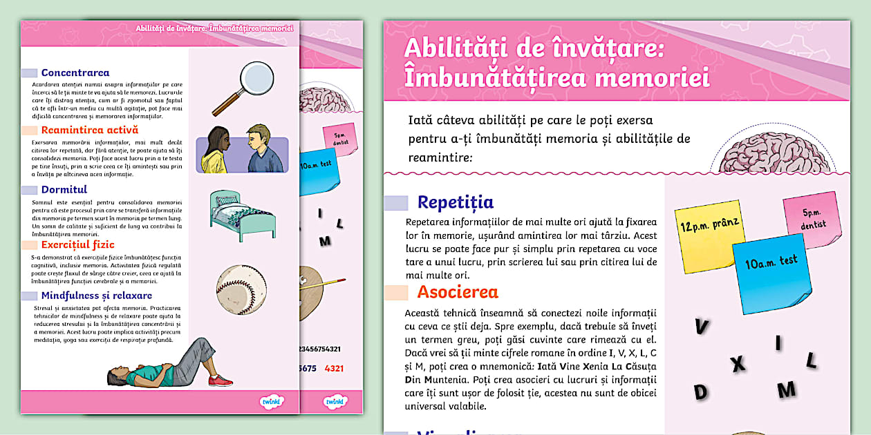 Abilități învățare Îmbunătățirea memoriei – Soluții educație