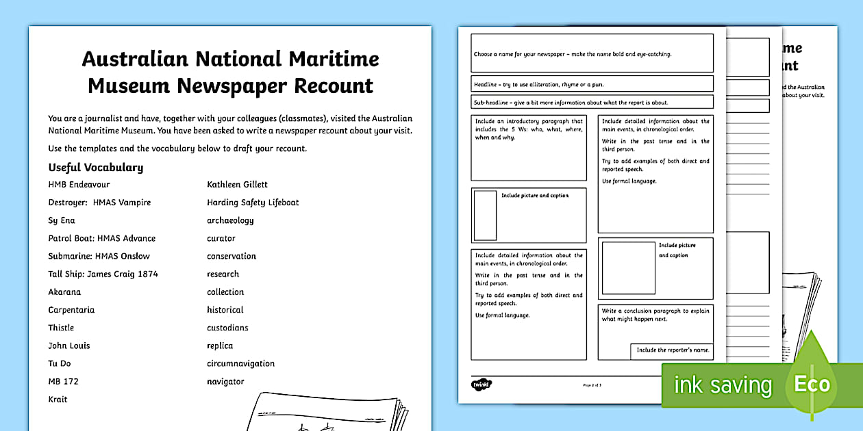 Australian National Maritime Museum Newspaper Recount Writing Template