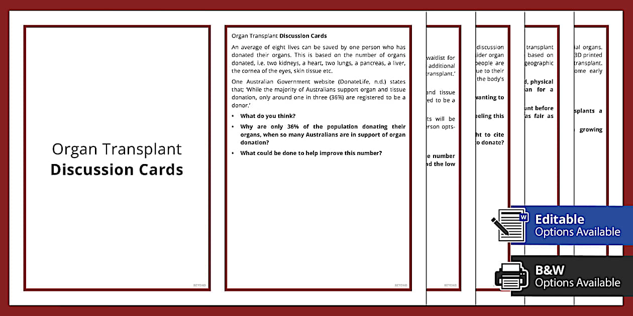 Organ Transplant Discussion Cards - Beyond Secondary Science