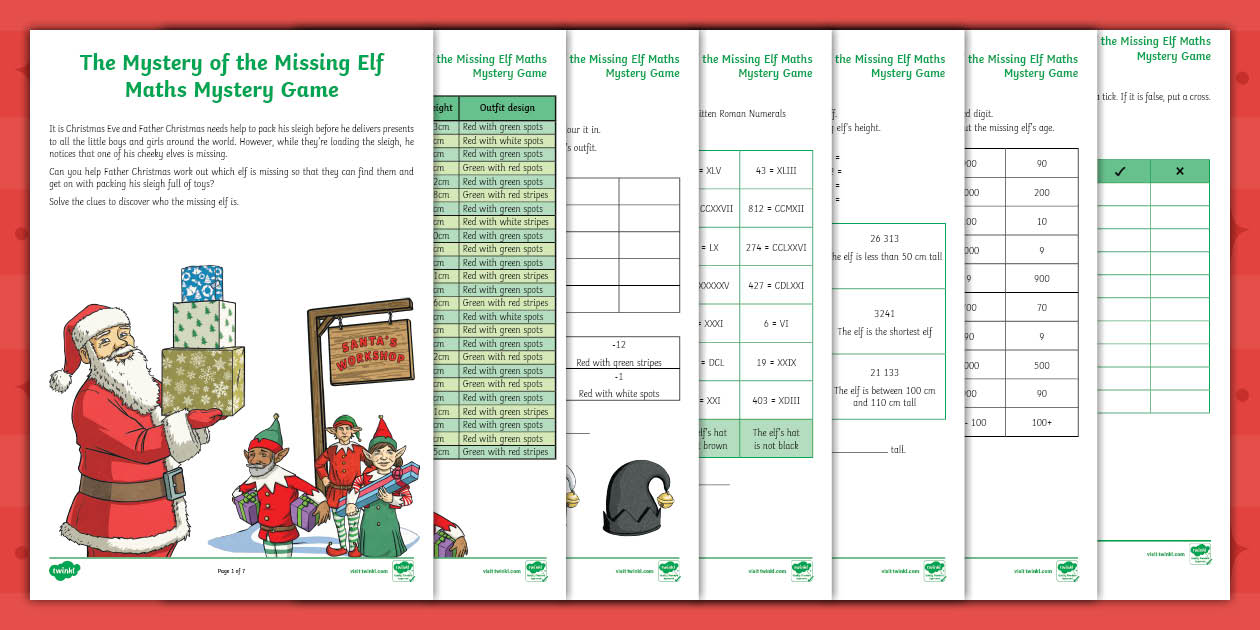 The Mystery of the Missing Elf Maths Mystery Game - Twinkl