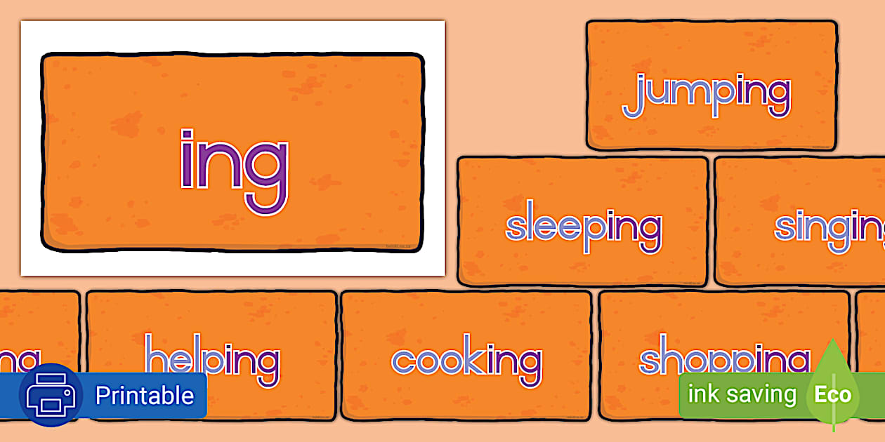 Grade 1 Phonics: Words Ending With -ing Word Wall Cards