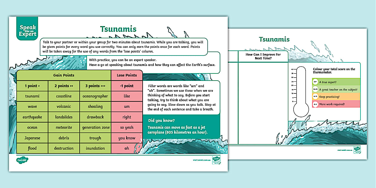 Tsunamis Speaking Challenge Card (teacher made) - Twinkl