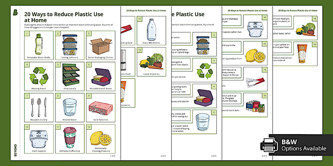 20 Ways to Reduce Plastic Use Checklist - Beyond Secondary